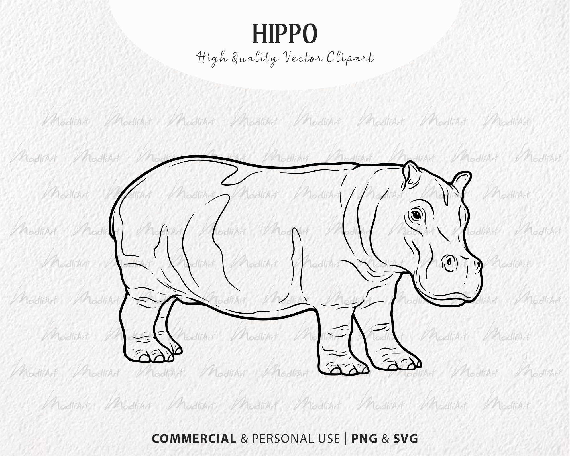 Hippo Black And White Clipart