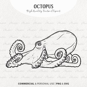 Octopus SVG Clipart. Kraken Vector Line Art. Octopus Vector Tentacles ...