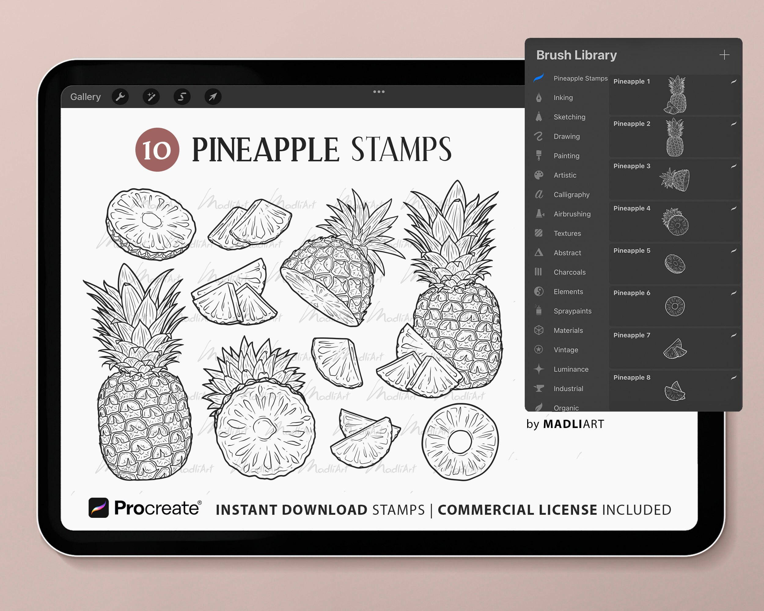 10 Pineapple Procreate Stamps. Pineapple Tattoo Art. Hawaii Holiday ...
