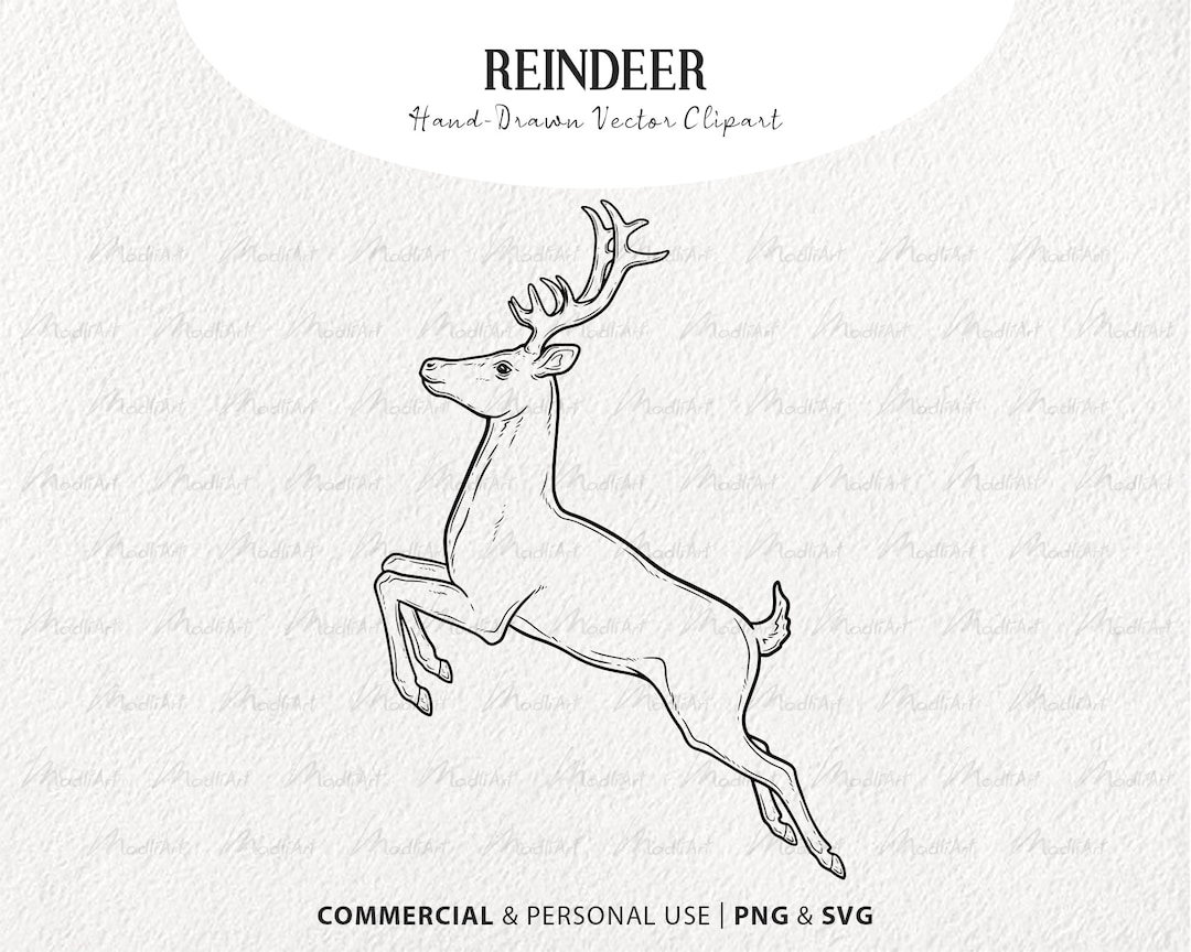 Reindeer SVG Clipart. Running Rudolph Outline. Christmas Deer Vector ...