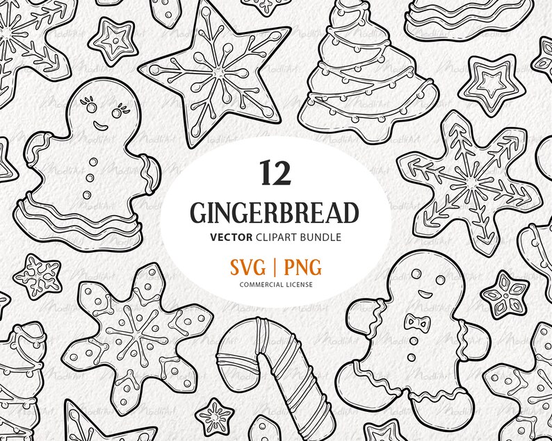 Christmas Gingerbread SVG Clipart Bundle. 12 Winter Line Art - Etsy