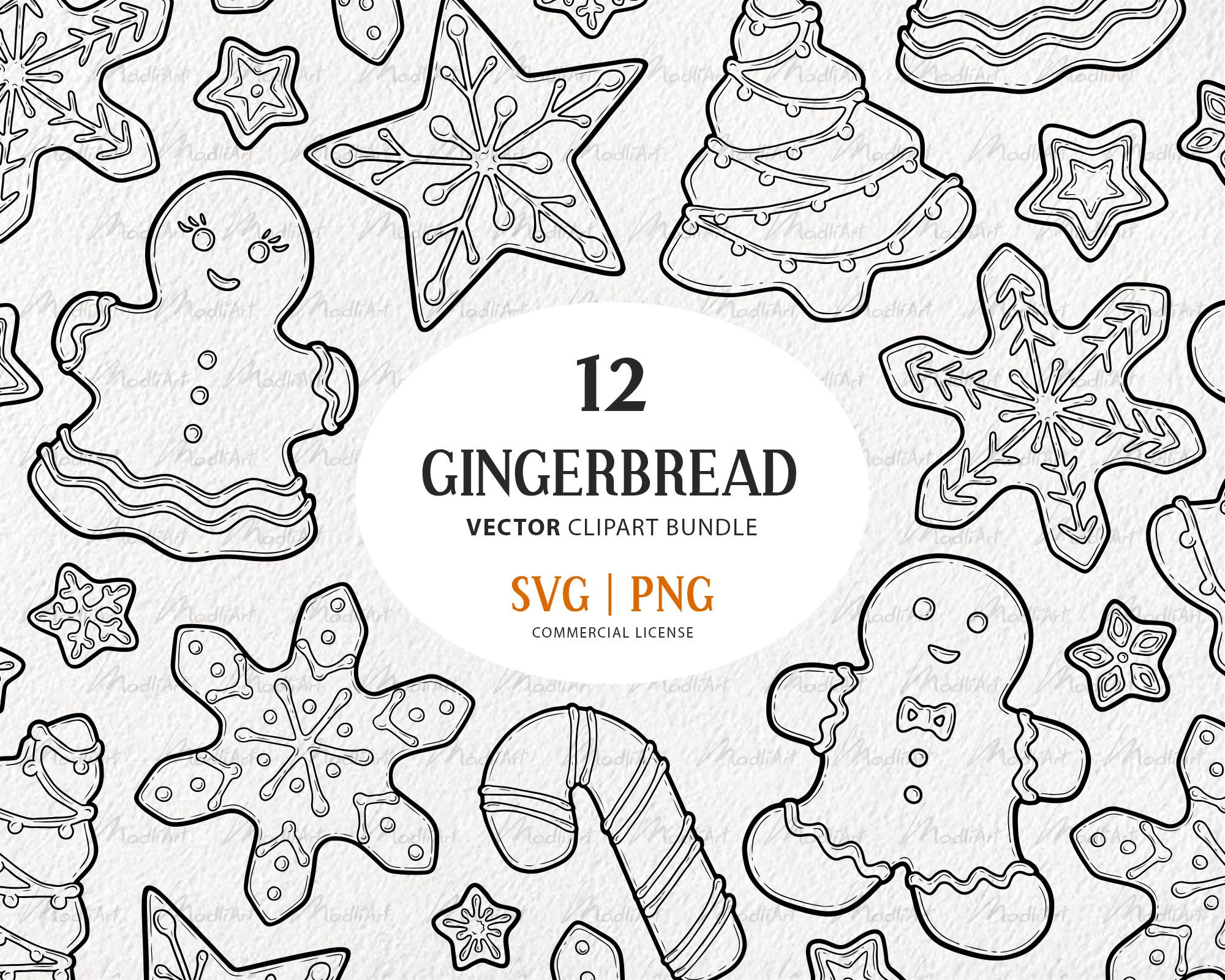 Christmas Gingerbread SVG Clipart Bundle. 12 Winter Line Art - Etsy