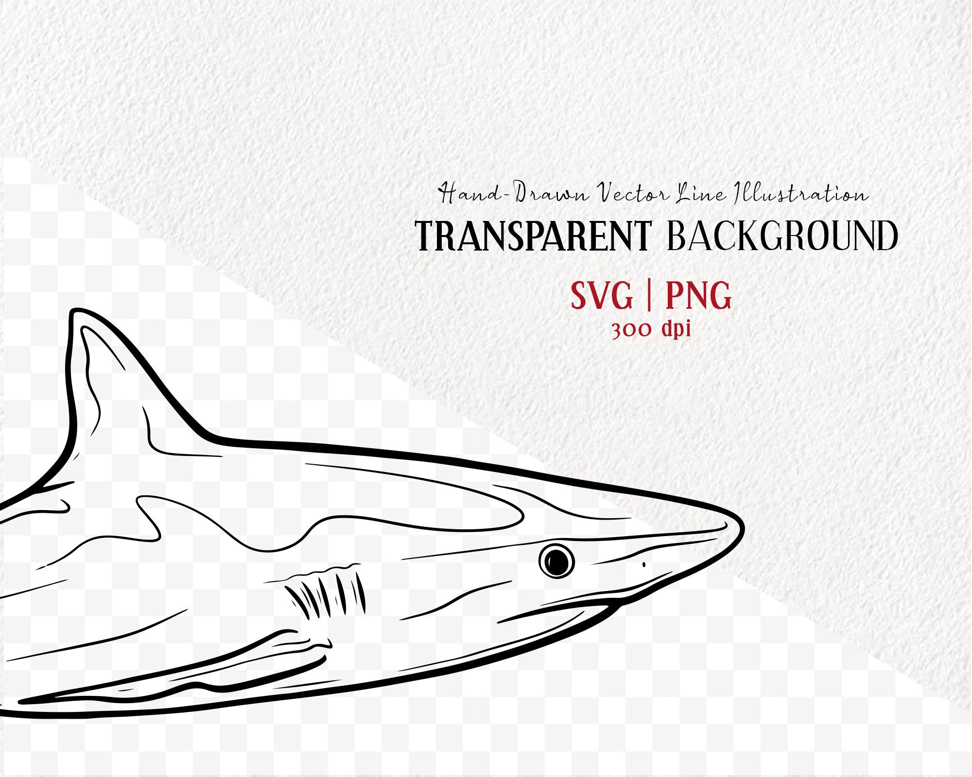 Blue Shark Vector Clipart. Hand-drawn Shark Line Drawing. Ocean Animals ...