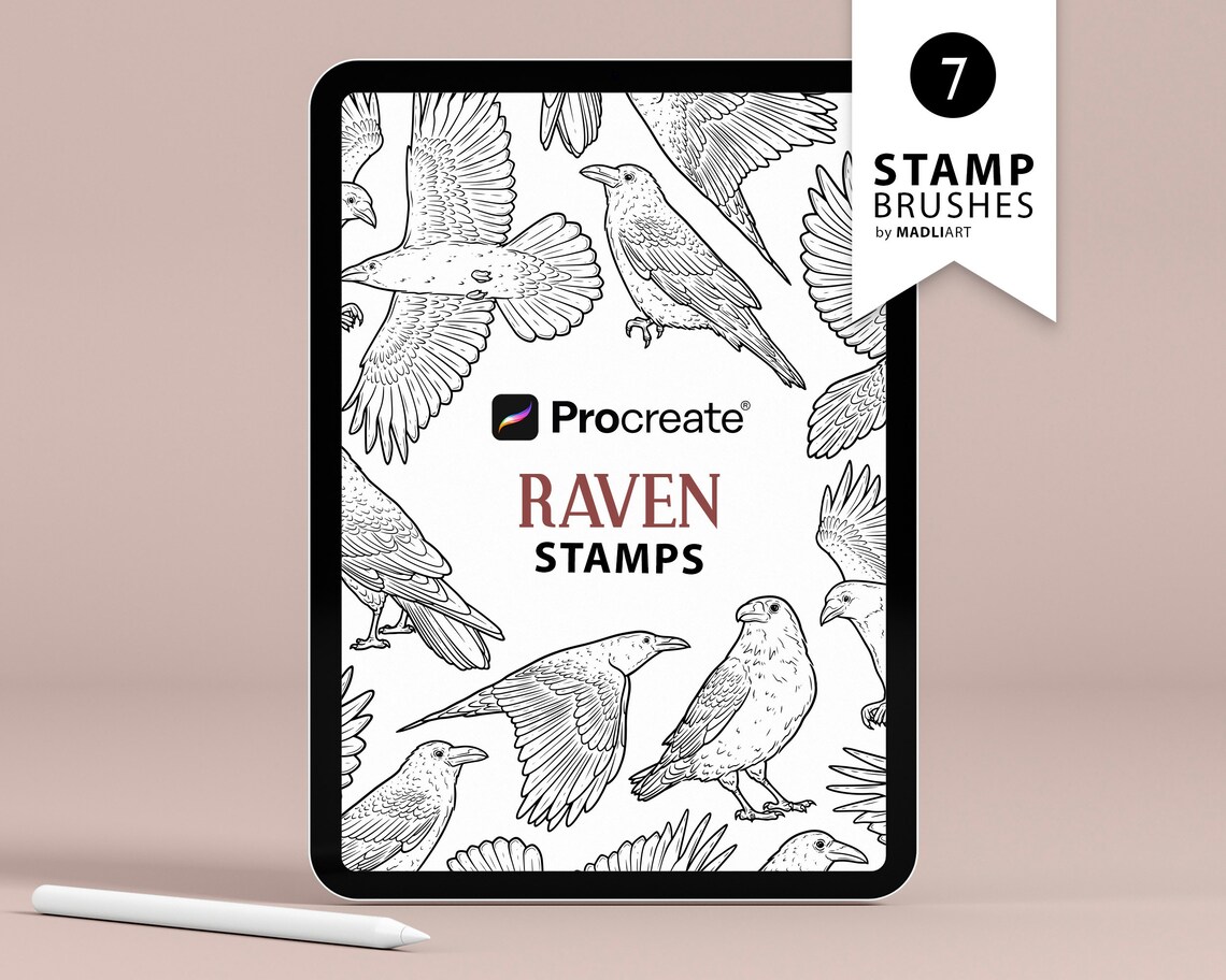 7 Procreate Raven Stamps. Crow Tattoo Design. Raven Clipart - Etsy
