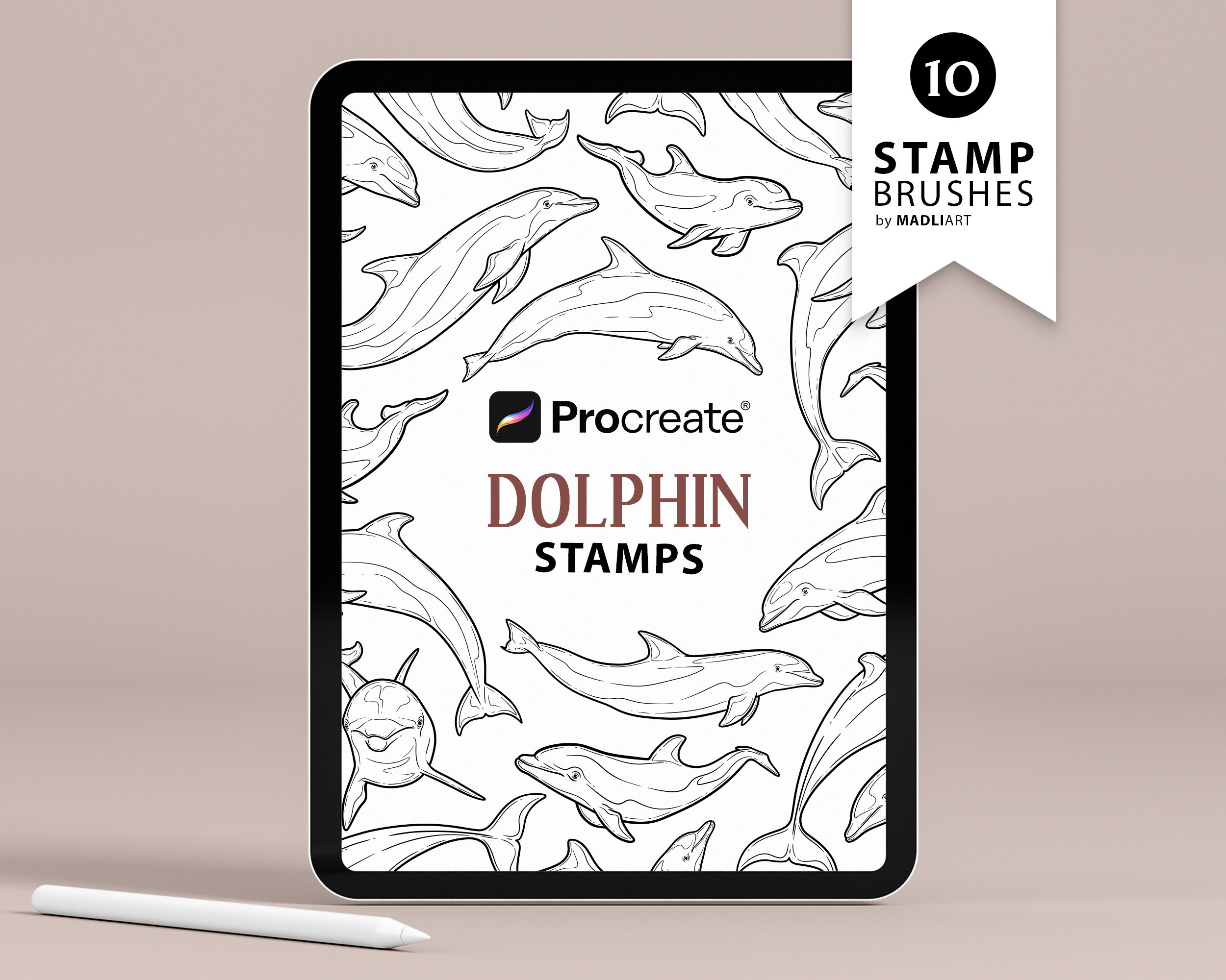10 Procreate Dolphin Stamps. Sea Animal Tattoo Design. Ocean Fish Line ...