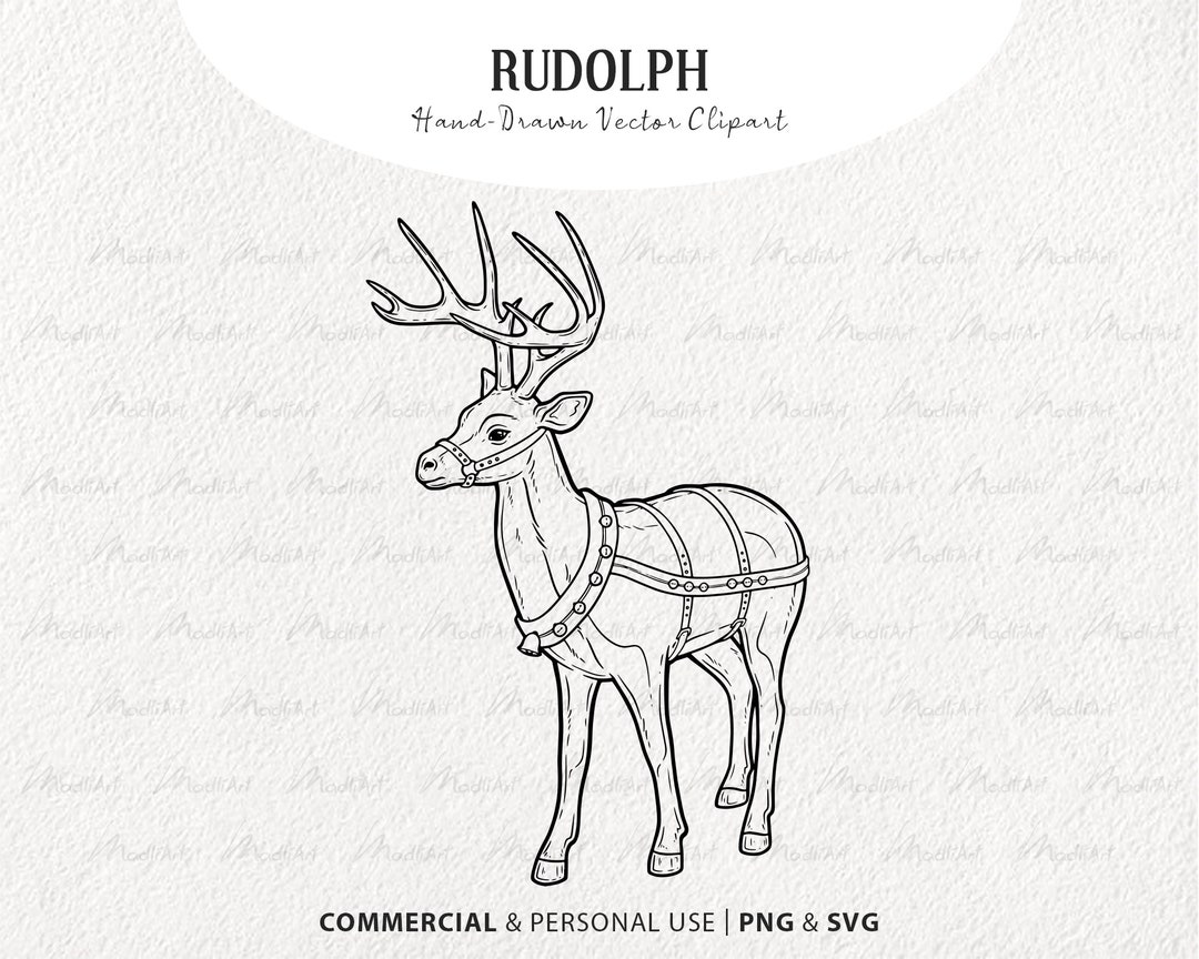 Rudolph SVG Clipart. Santas Reindeer Vector Outline. Christmas Deer ...