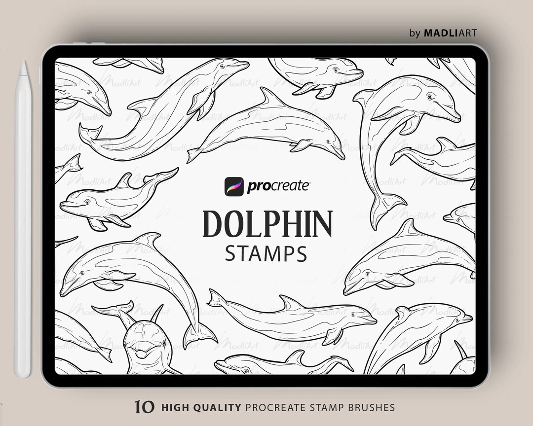 10 Procreate Dolphin Stamps. Sea Animal Tattoo Design. Ocean - Etsy