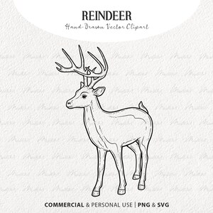 Reindeer SVG Clipart Set. Rudolph Outline. Christmas Deer Vector Line ...
