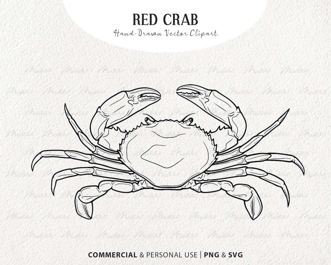 Red Crab SVG Clipart. Crab Vector Drawing. Hard Shell Animal Artwork ...