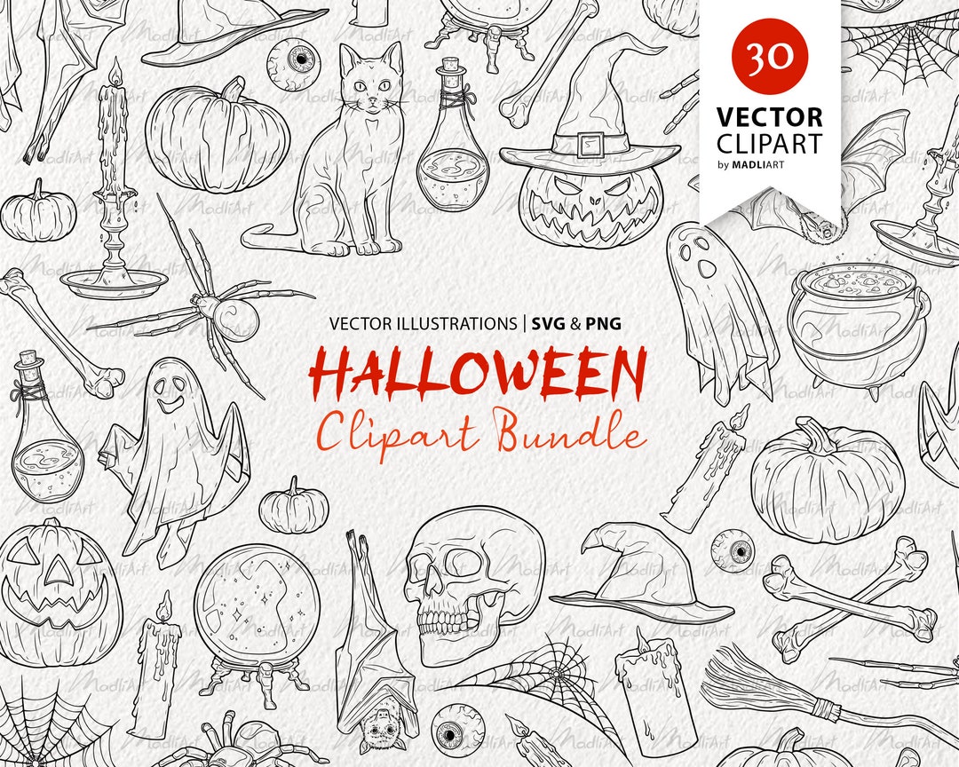 30 Halloween SVG Bundle. Spooky Vector Clipart. Witchy Line Drawings ...