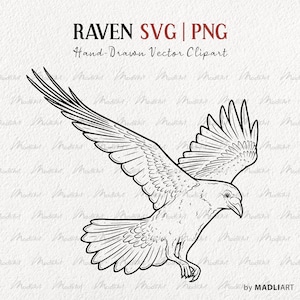 Raven SVG Clipart. Crow Vector Line Drawing. Halloween Crow Clipart ...