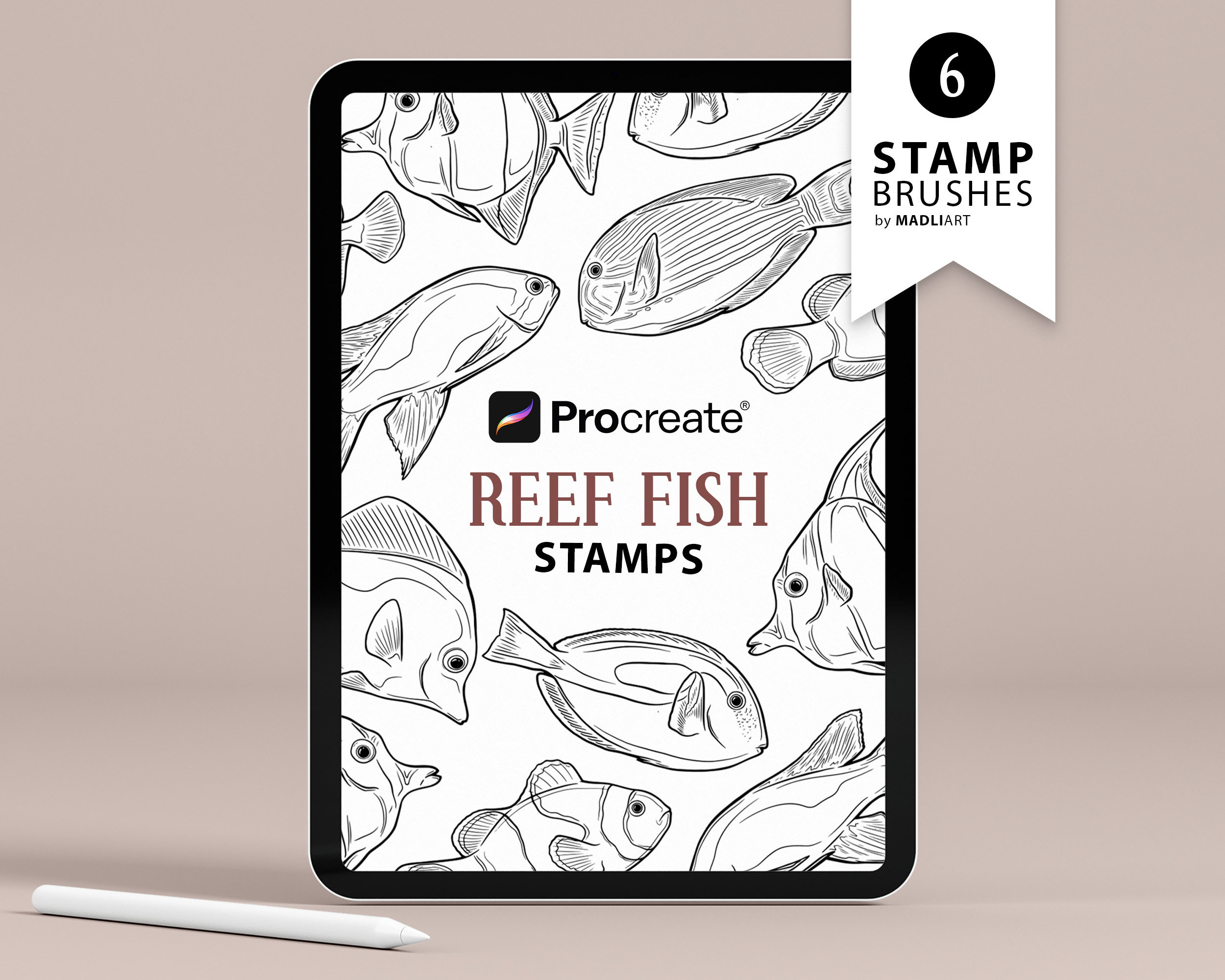 6 Procreate Coral Reef Fish Stamps. Tropical Fish Tattoo Design. Ocean ...