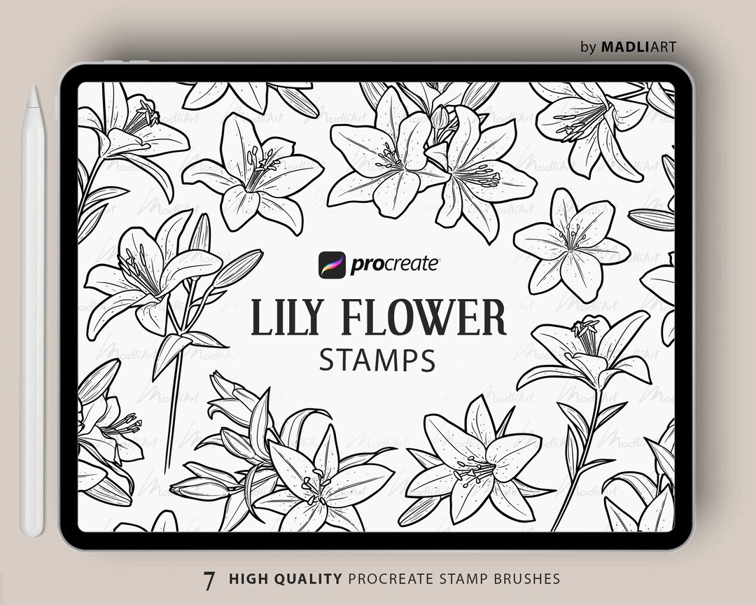 7 Lily Flower Procreate Stamps. Tiger Lily Tattoo Art. Spring - Etsy