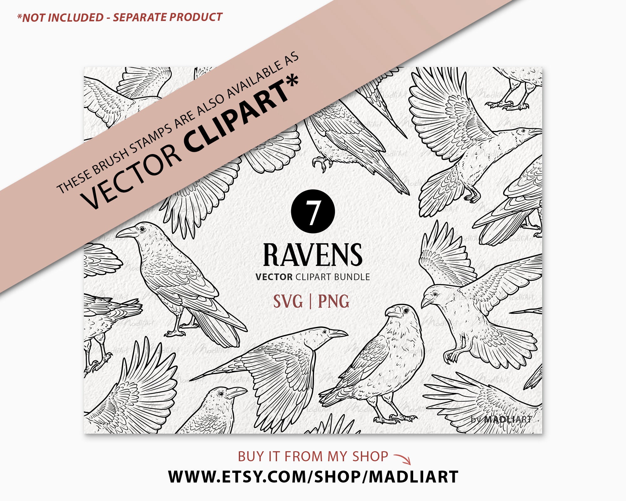 7 Procreate Raven Stamps. Crow Tattoo Design. Raven Clipart - Etsy