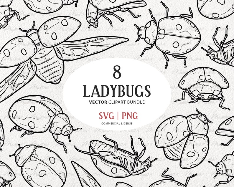 8 Ladybug Vector Clipart Bundle. Lady Bug Outline Stamps. Cute - Etsy