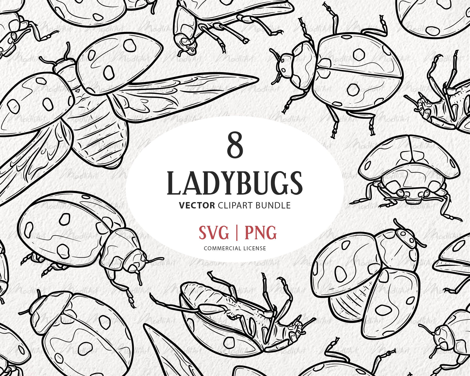 8 Ladybug Vector Clipart Bundle. Lady Bug Outline Stamps. Cute - Etsy