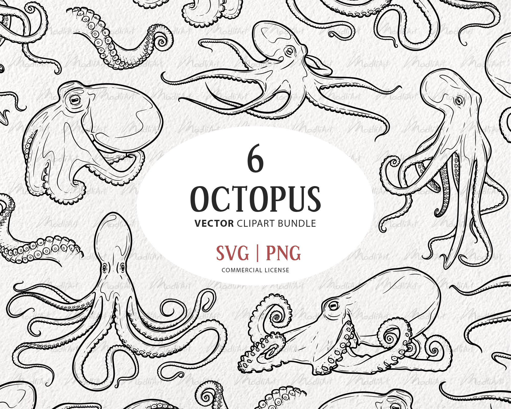 Octopus Clipart Bundle. Marine Animals Vector Line Art. 6 - Etsy