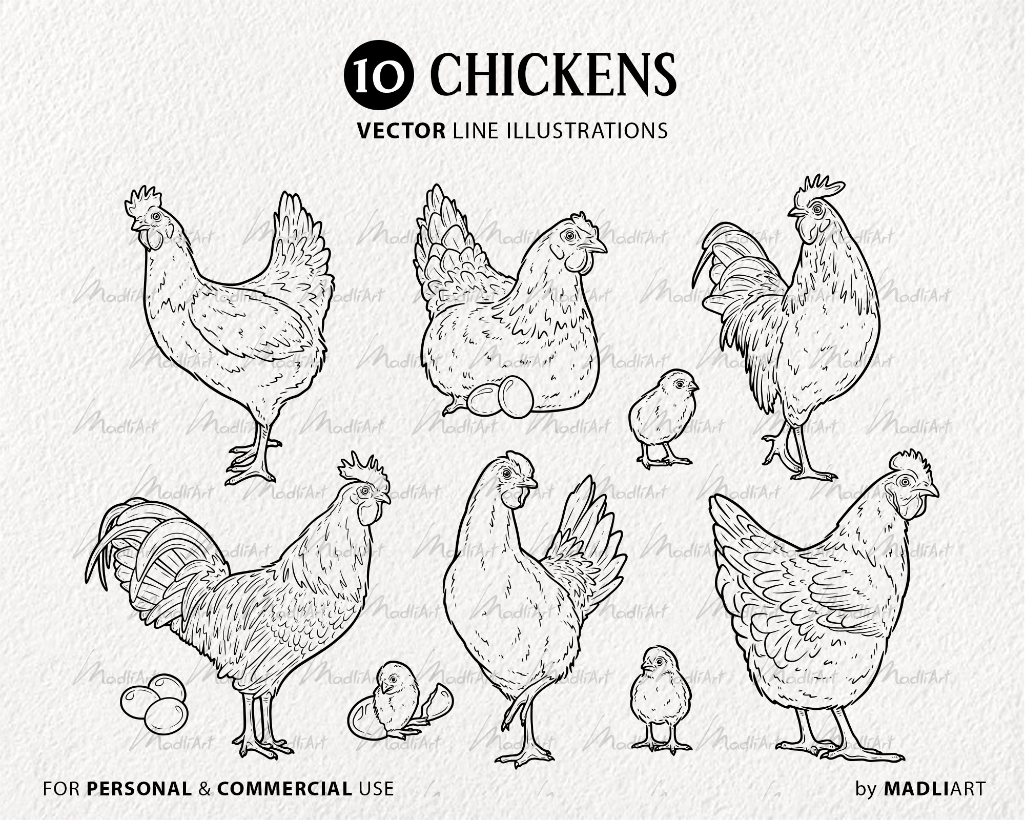 Chicken SVG Clipart Bundle. Hen Rooster Baby Chick Vector Art. Farm ...