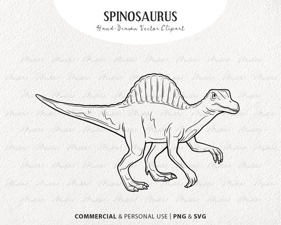 Spinosaurus Dinosaur Vector Clipart. Hand-drawn Dino Line Art. - Etsy ...