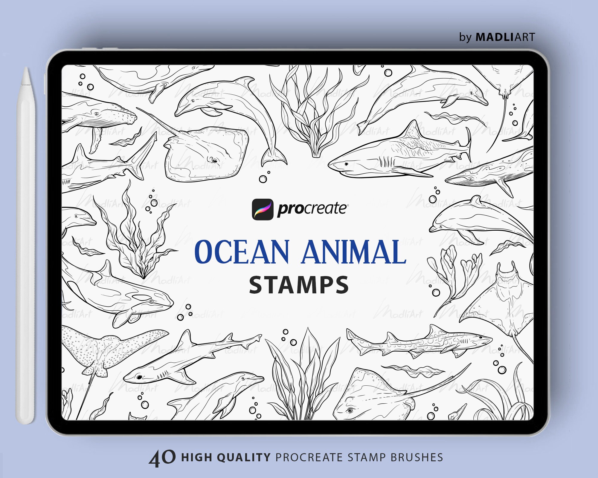 40 Procreate Ocean Animal Stamps. Sea Life Tattoo Design. - Etsy