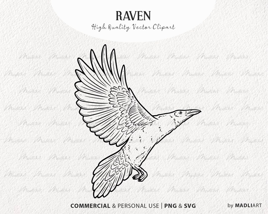 Raven SVG Clipart. Crow Vector Line Drawing. Halloween Crow - Etsy