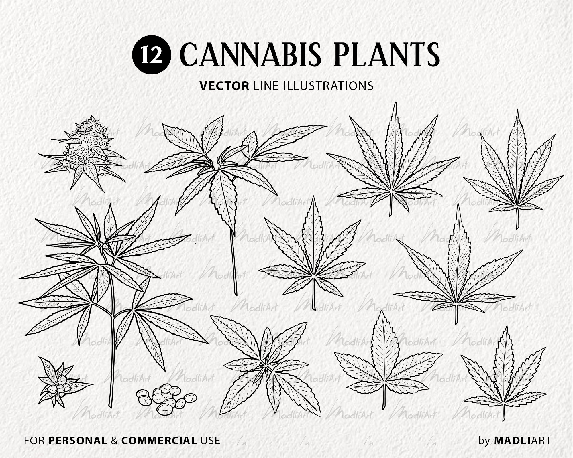 Cannabis Plant Clipart Bundle. 12 Vector Hemp Elements. Marijuana ...