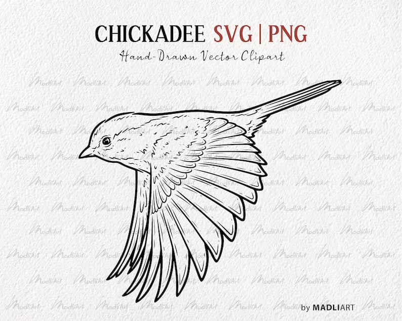 Chickadee SVG Clipart. Sparrow Vector Art. Flying Bird Outline Drawing ...