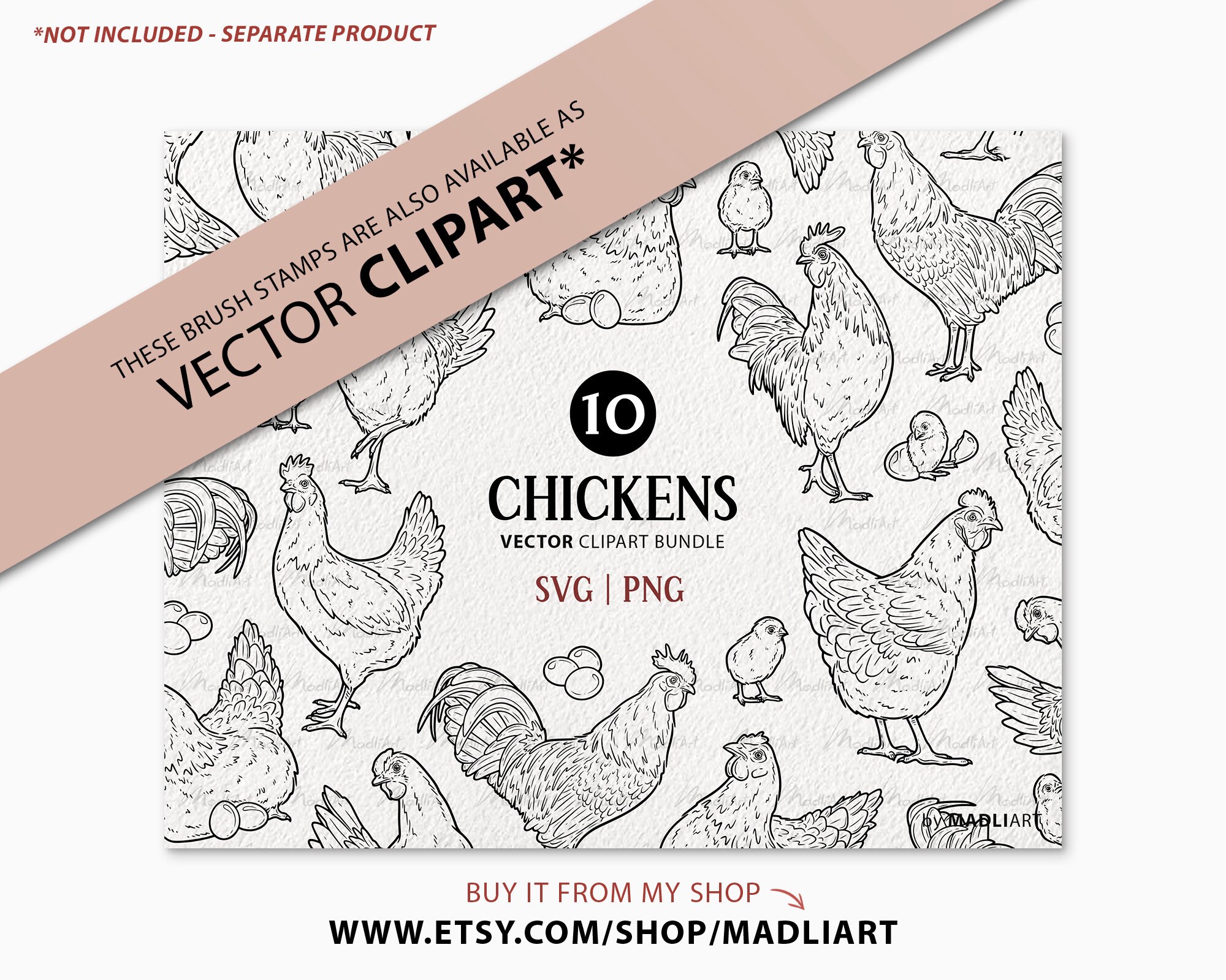 10 Chicken Procreate Stamps. Hen Rooster Tattoo Design. Baby - Etsy