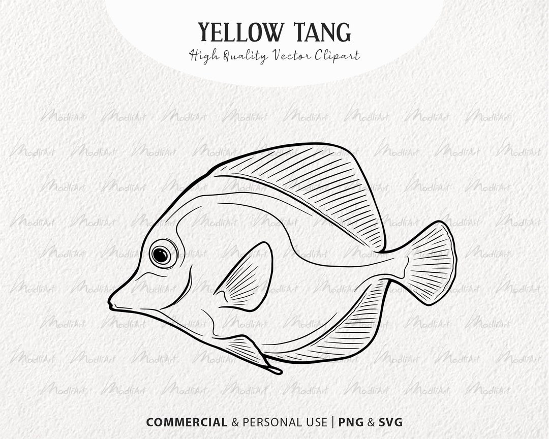 Yellow Tang Vector Clipart. Coral Reef Fish SVG Drawing. Ocean Fish ...