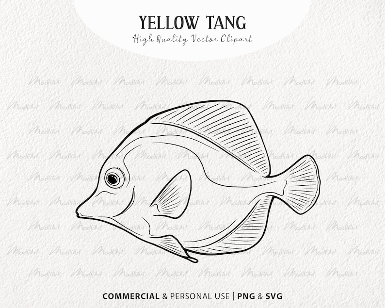 Yellow Tang Vector Clipart. Coral Reef Fish SVG Drawing. Ocean - Etsy