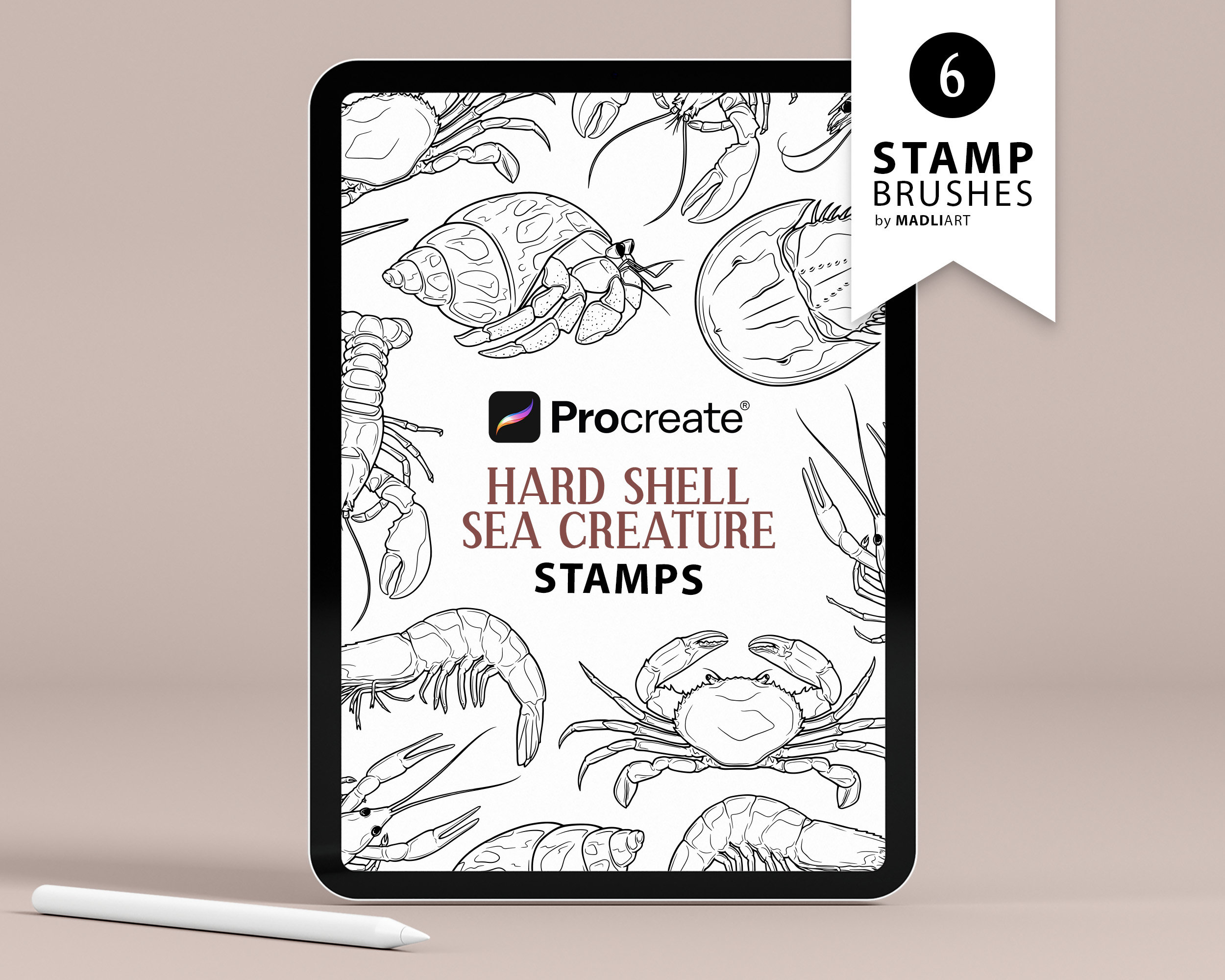 6 Procreate Hard Shell Sea Creature Stamps. Marine Animal - Etsy