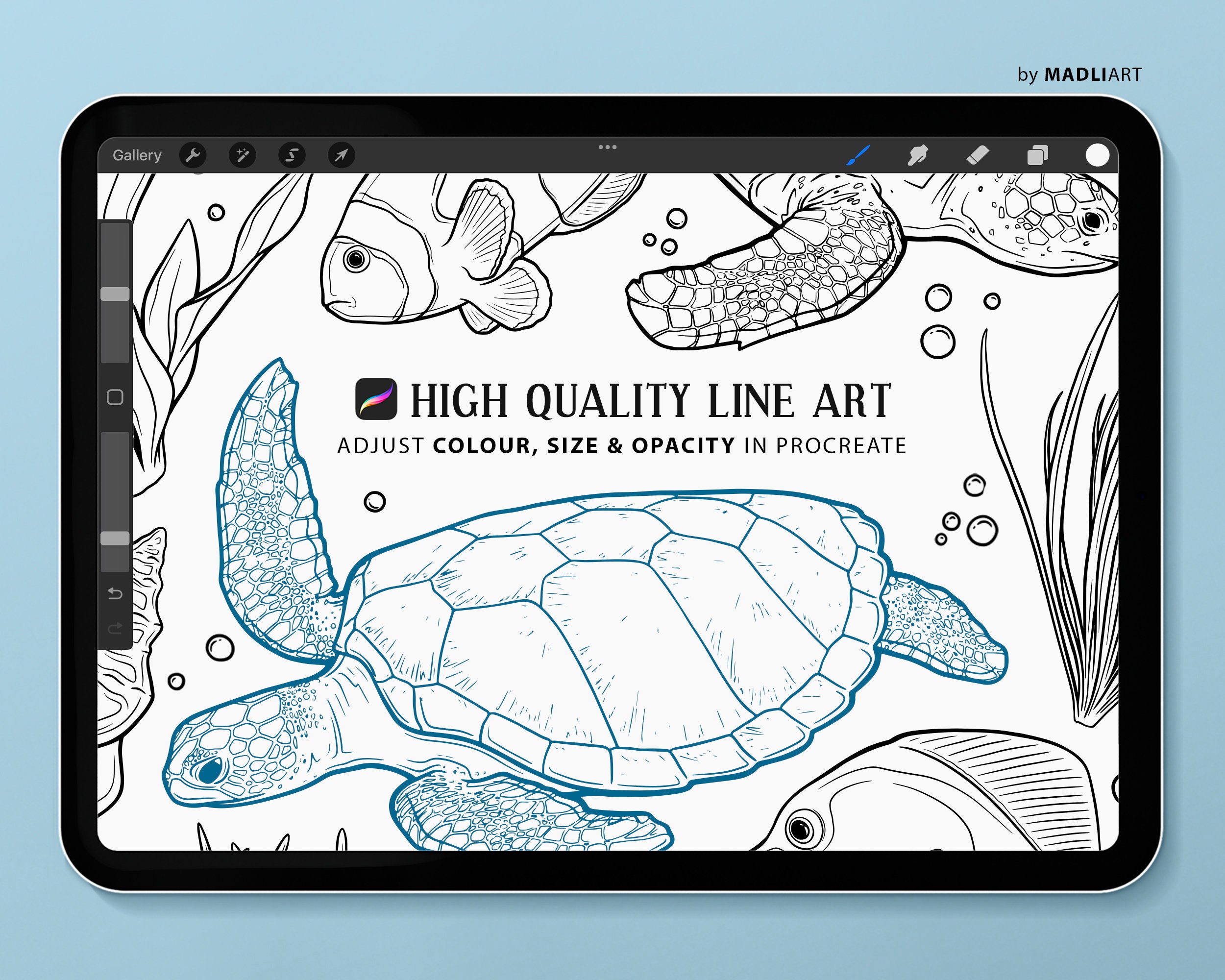 32 Procreate Sea Life Stamps. Sea Turtle Tattoo Design. Coral Reef Fish ...