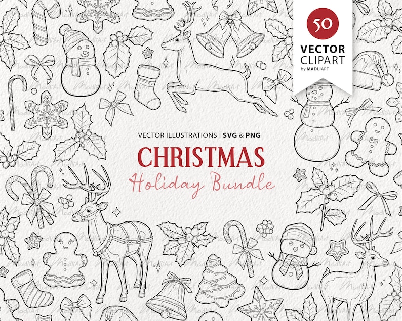 50 Christmas Holiday Clipart Bundle. Xmas Decor Vector Line - Etsy