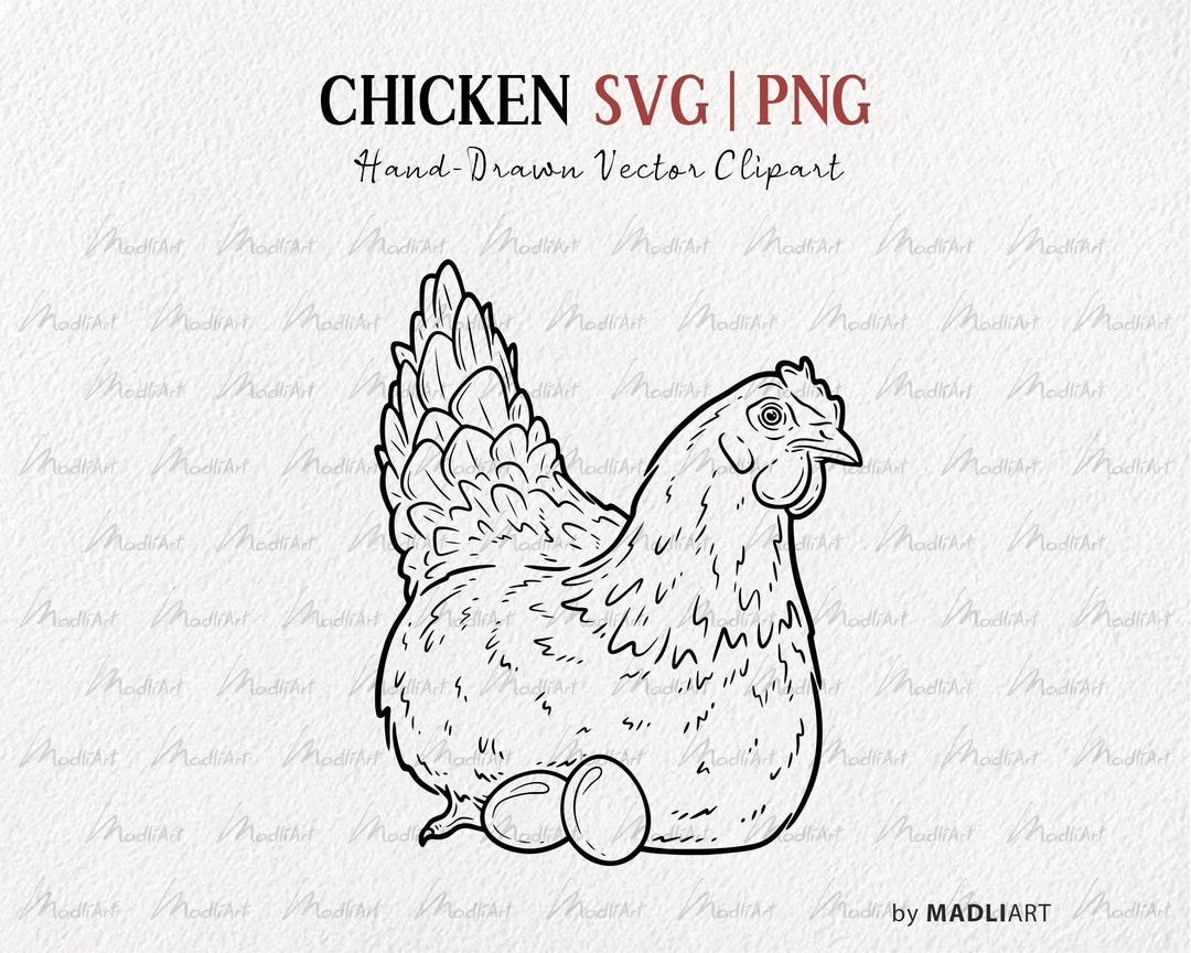 Chicken SVG Clipart. Hen Vector Art. Sitting Farm Bird Outline Drawing ...