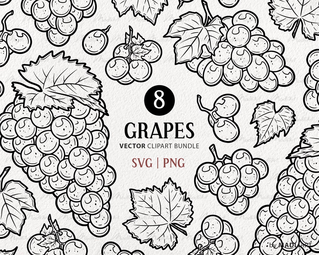 Grape SVG Clipart Bundle. 8 Grapes Vector Line Art. Grape Bundle ...