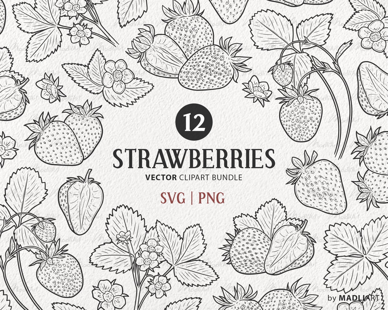 Strawberry SVG Clipart Bundle. 12 Vector Strawberries. Strawberry Plant ...