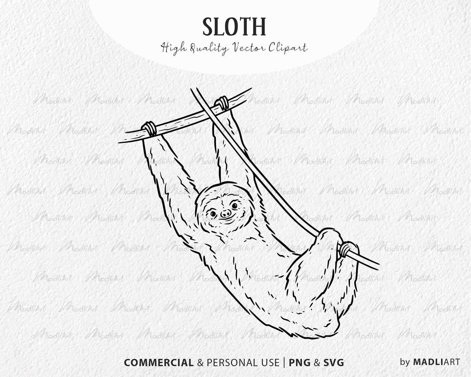 Sloth SVG Clipart Bundle. Cute Baby Sloth Line Illustrations. Lazy ...