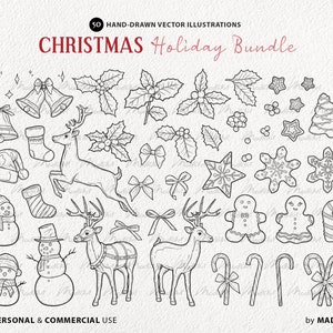 50 Christmas Holiday Clipart Bundle. Xmas Decor Vector Line Art ...