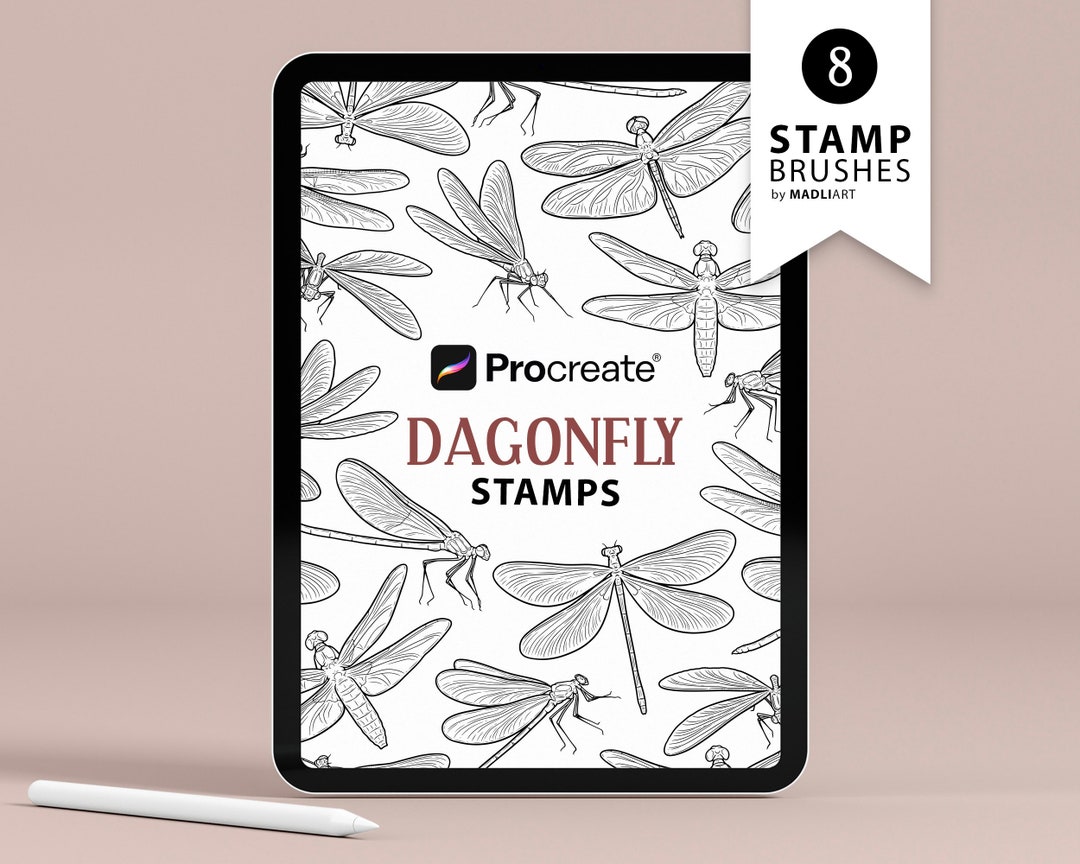 8 Dragonfly Procreate Stamps. Dragonflies Tattoo Designs. Damselfly Line Brushes. Butterfly Line ...