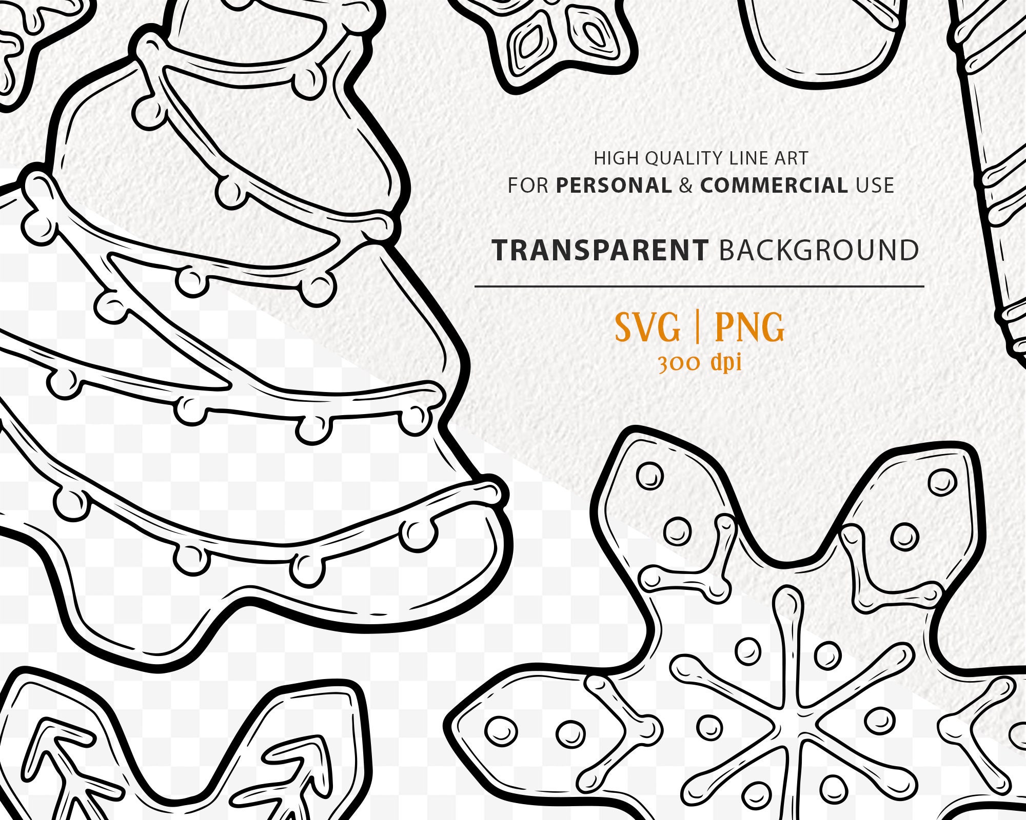 Christmas Gingerbread SVG Clipart Bundle. 12 Winter Line Art - Etsy