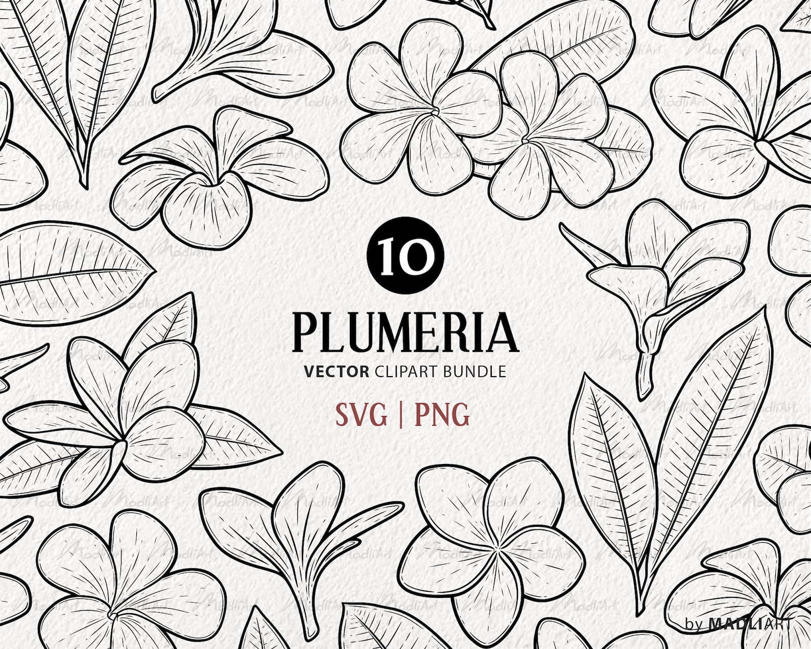 Plumeria SVG Clipart Bundle. 10 Tropical Hawaii Flowers. Botanical ...