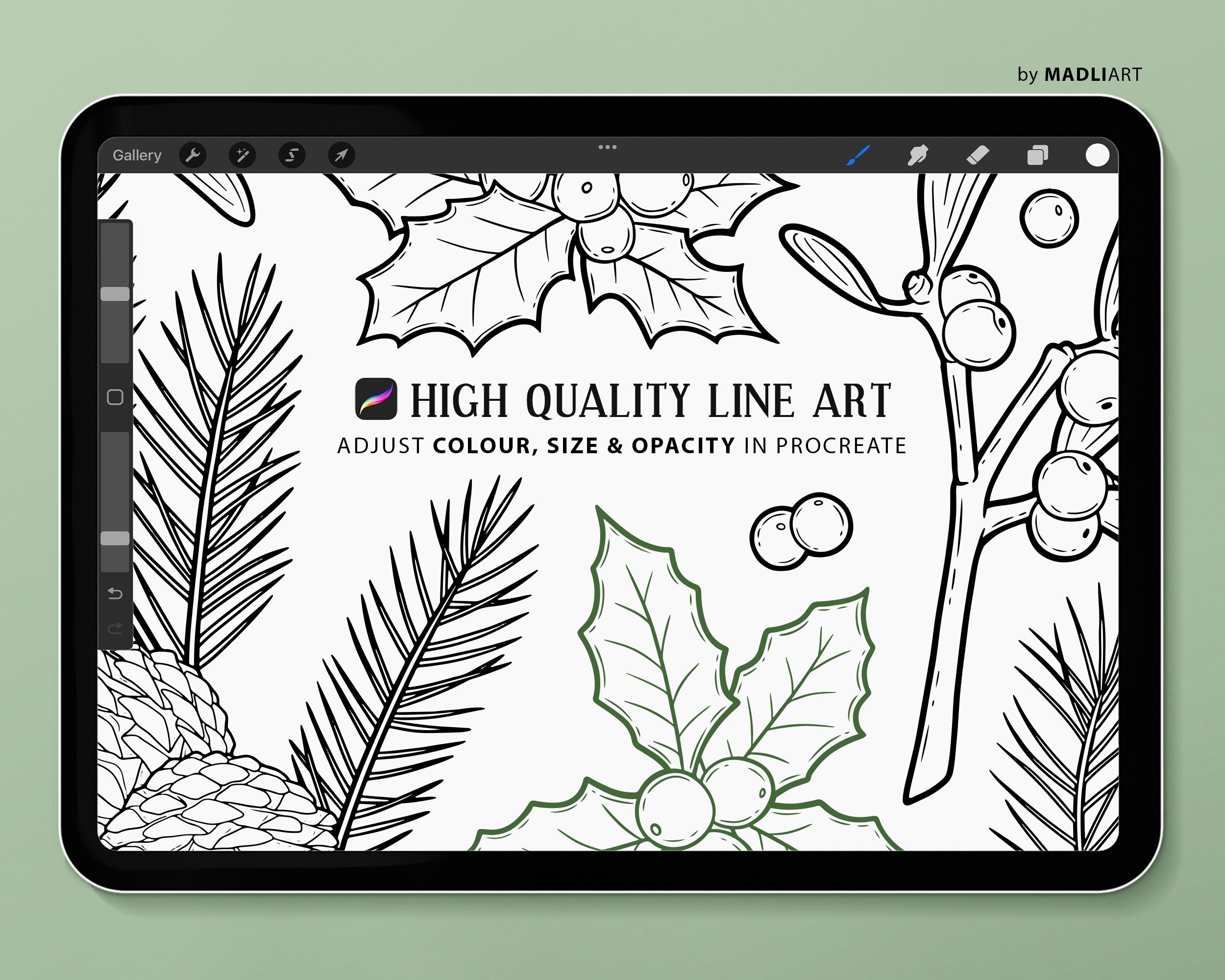 43 Winter Greenery Procreate Stamps. Winter Leaves Tattoo Design. Xmas ...