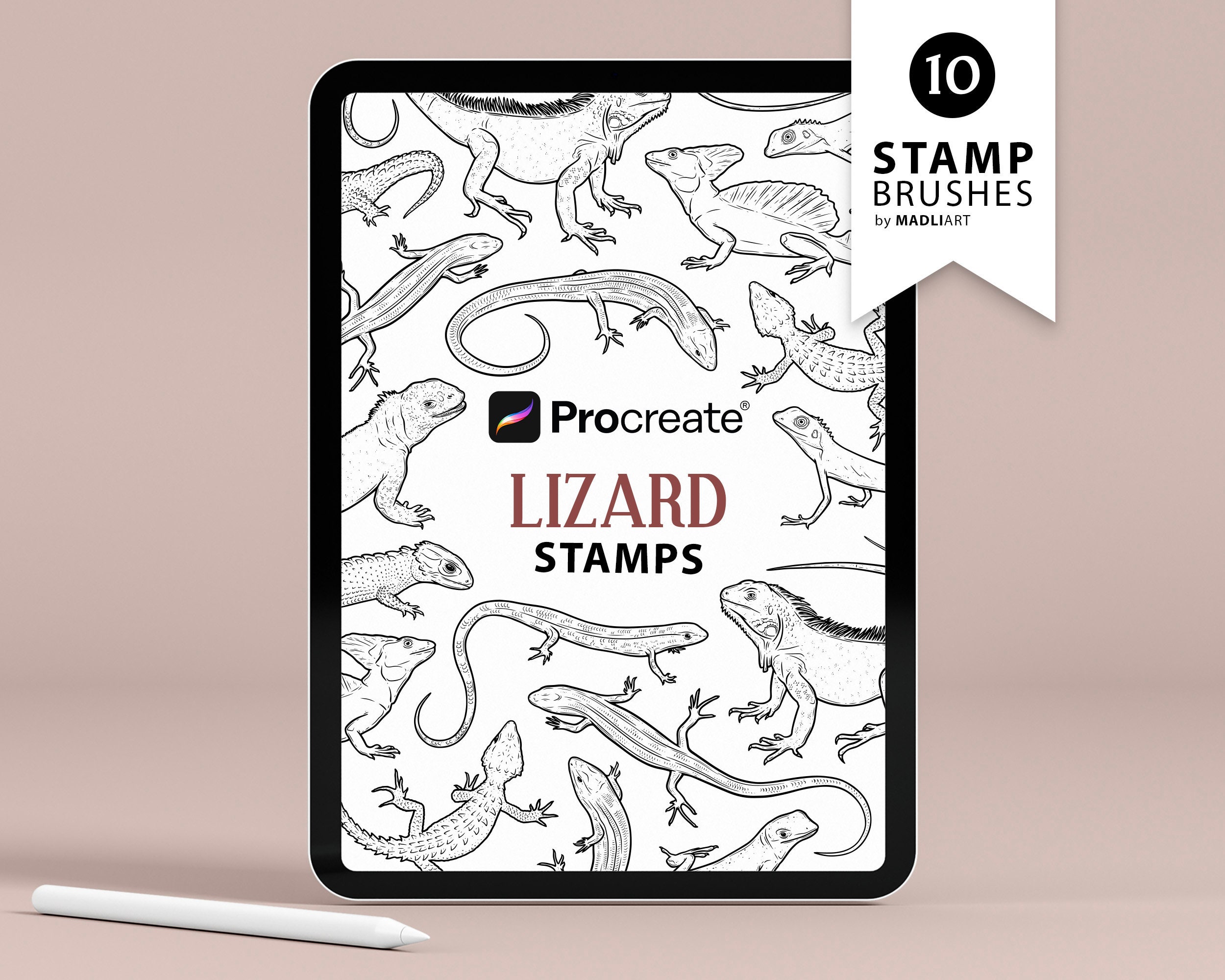 10 Procreate Lizard Stamps. Reptile Tattoo Designs. Basilisk, Skink ...