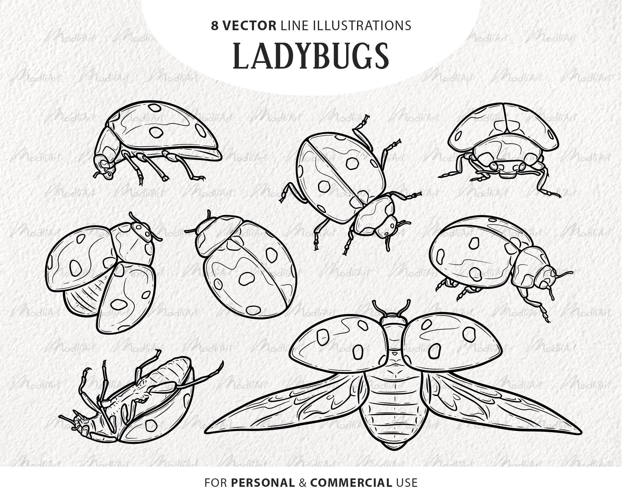 8 Ladybug Vector Clipart Bundle. Lady Bug Outline Stamps. Cute - Etsy