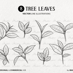 Small Leaves SVG Clipart Bundle. 8 Vector Spring Leaves. Botanical Line ...