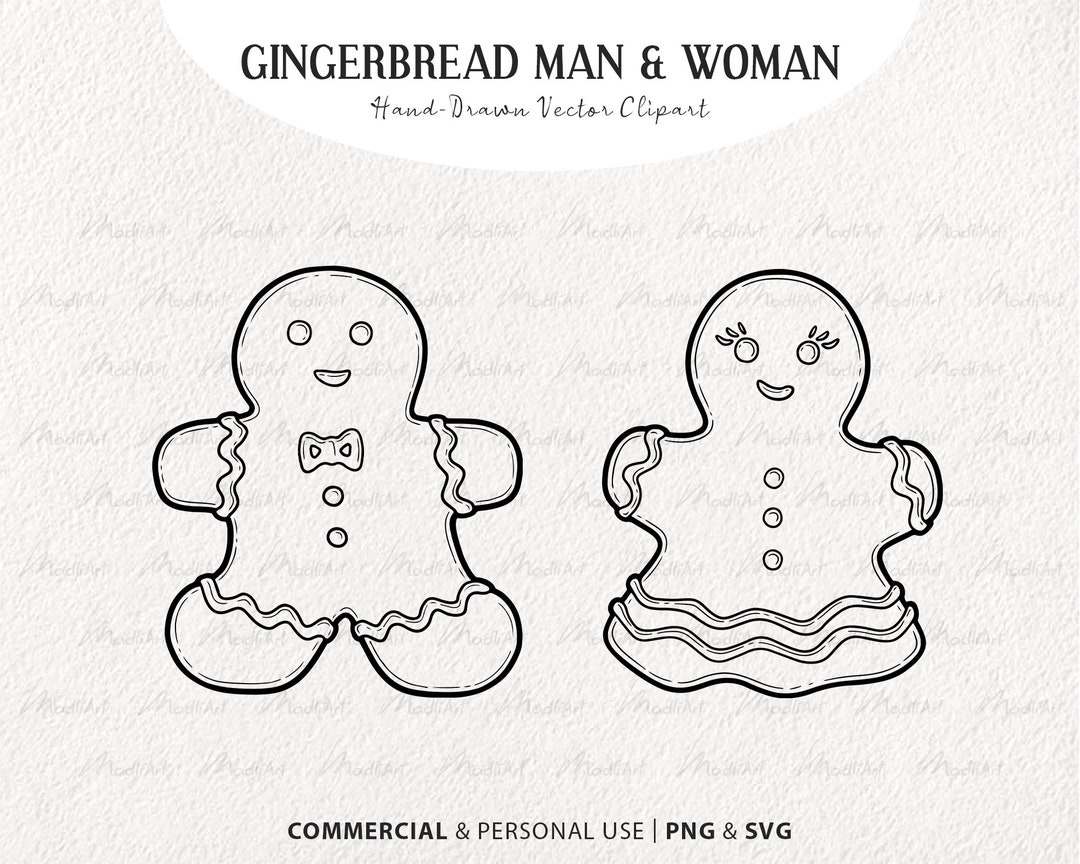 Gingerbread SVG Clipart Set. 2 Christmas Cookie Vector Outlines ...
