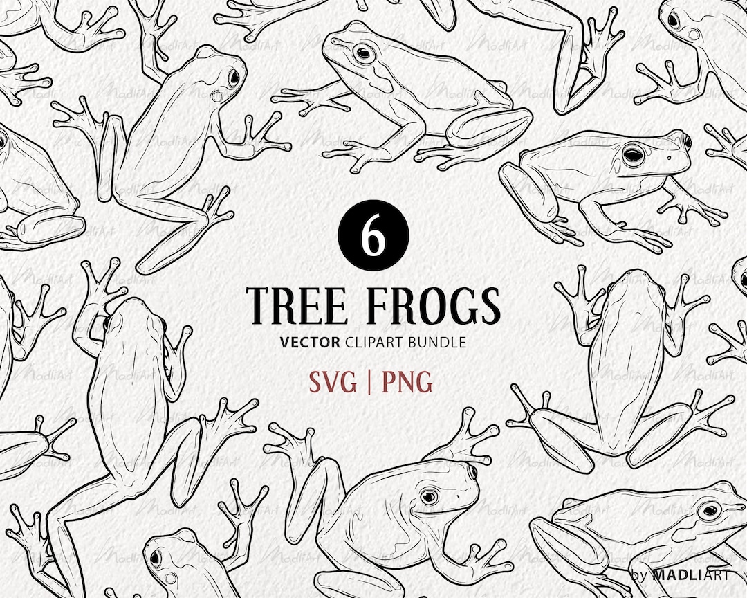 6 Tree Frogs SVG Clipart Bundle. Frog Vector Drawings. Green, White and ...