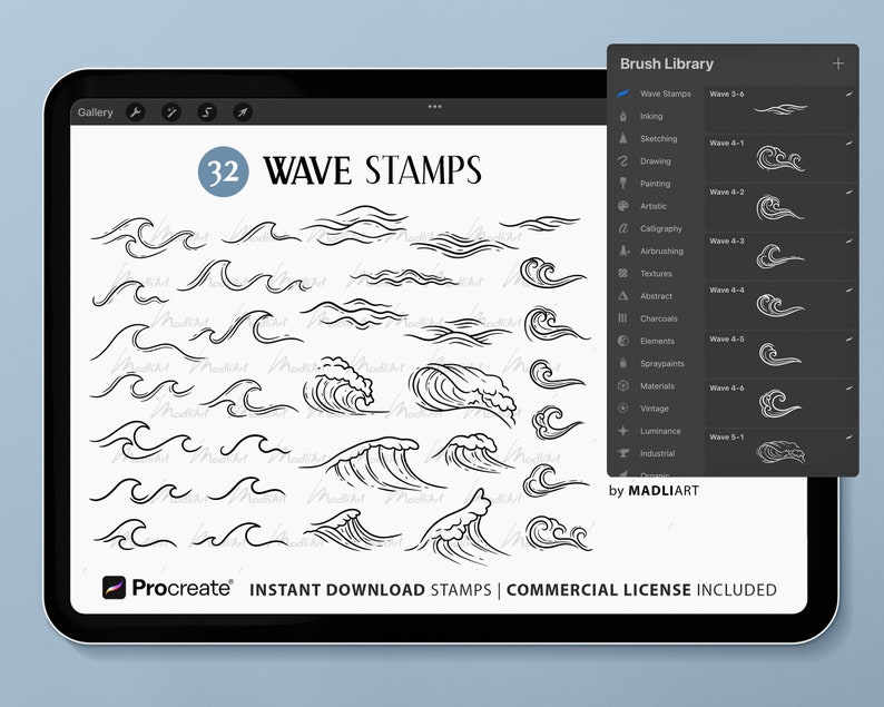 32 Procreate Wave Stamps. Ocean Wave Tattoo Design. Sea Water Art ...