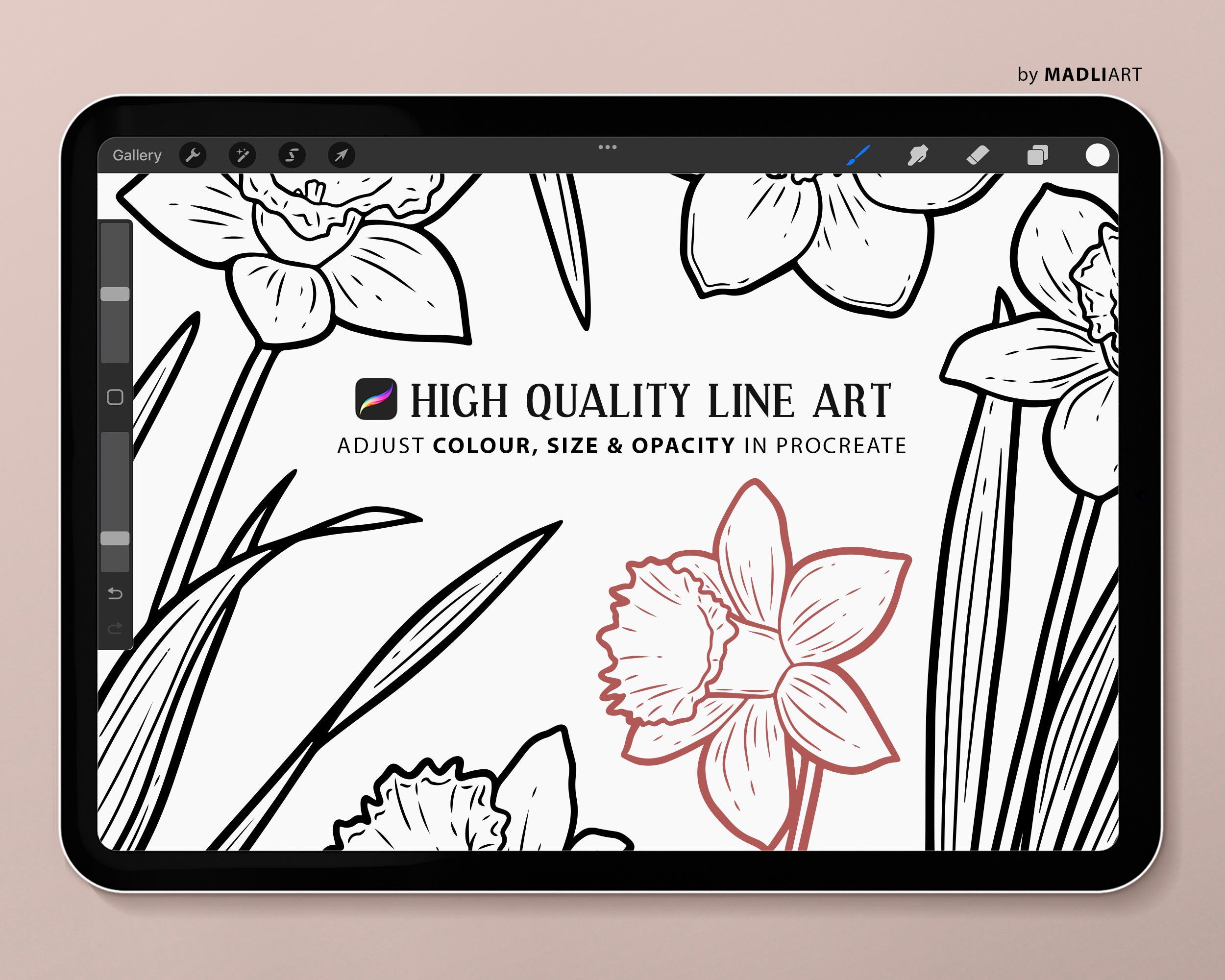 10 Daffodil Flower Procreate Stamps. Narcissus Tattoo Art. Spring ...