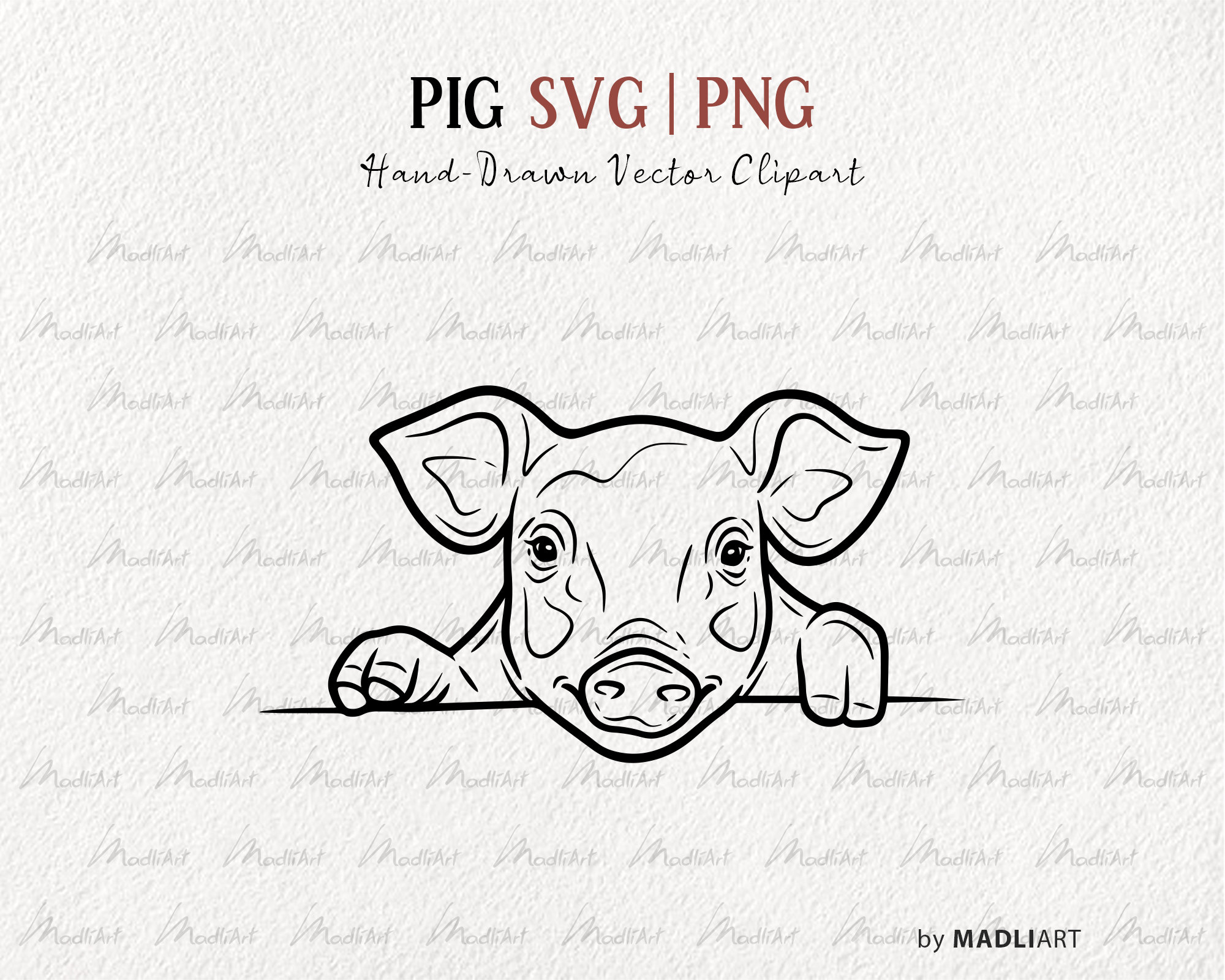 Pig SVG Clipart. Farm Animal Vector Line Art. Cute Piglet Drawing. Pig ...